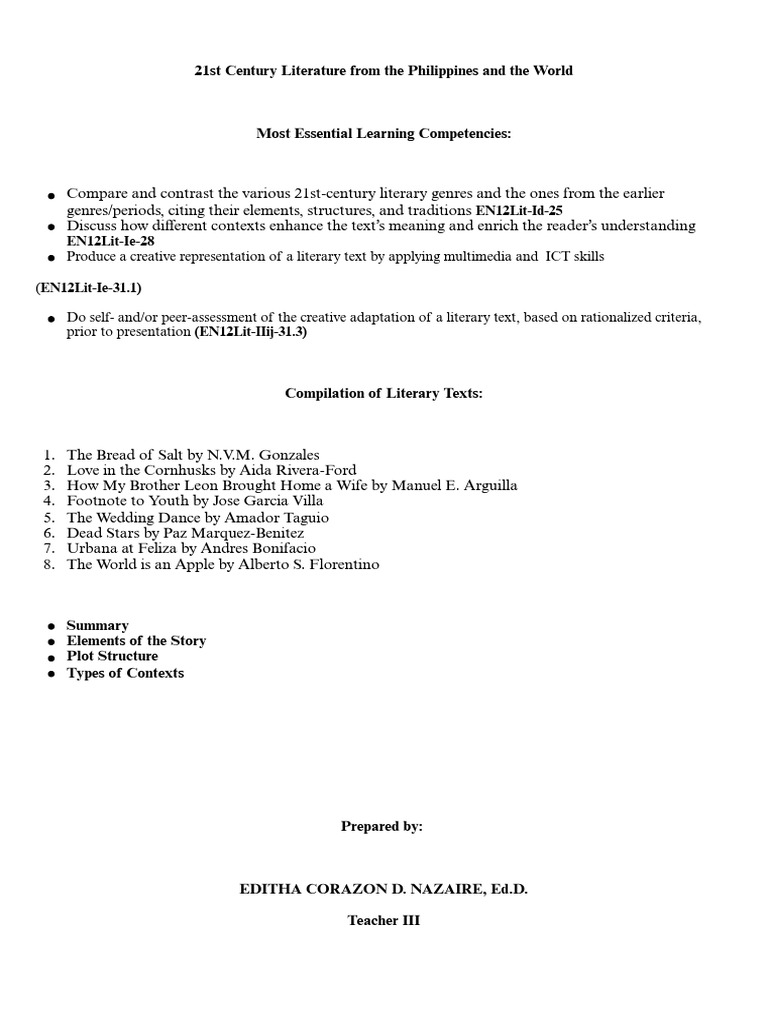 Compilation of Literary Texts With Elements Plot Structure Ocntexts ...