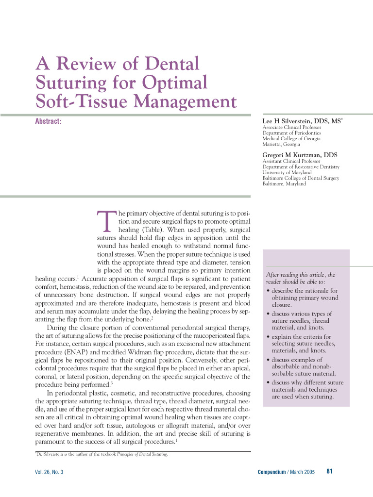 Dental Suturing Techniques for Healing | PDF | Surgical Suture | Wound