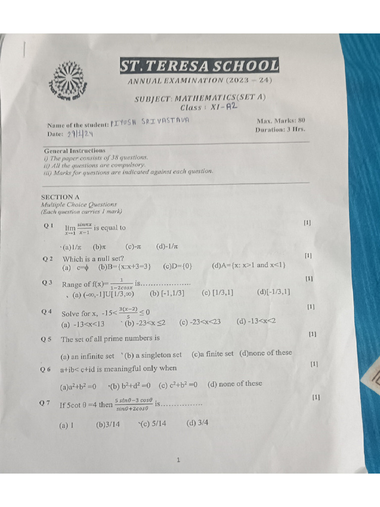 Maths Final Exam Question Paper | PDF