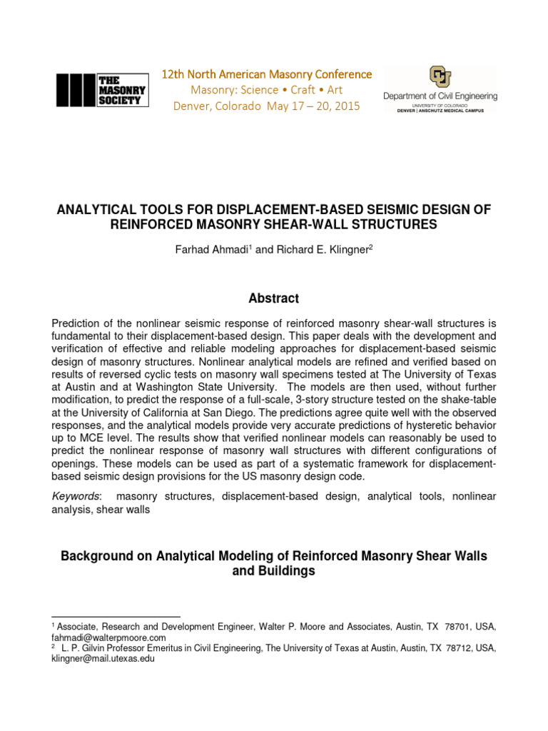 2015 - Ahmadi - Analytical Tools For Displacement-Based Seismic Design of RMSW Structures | PDF ...