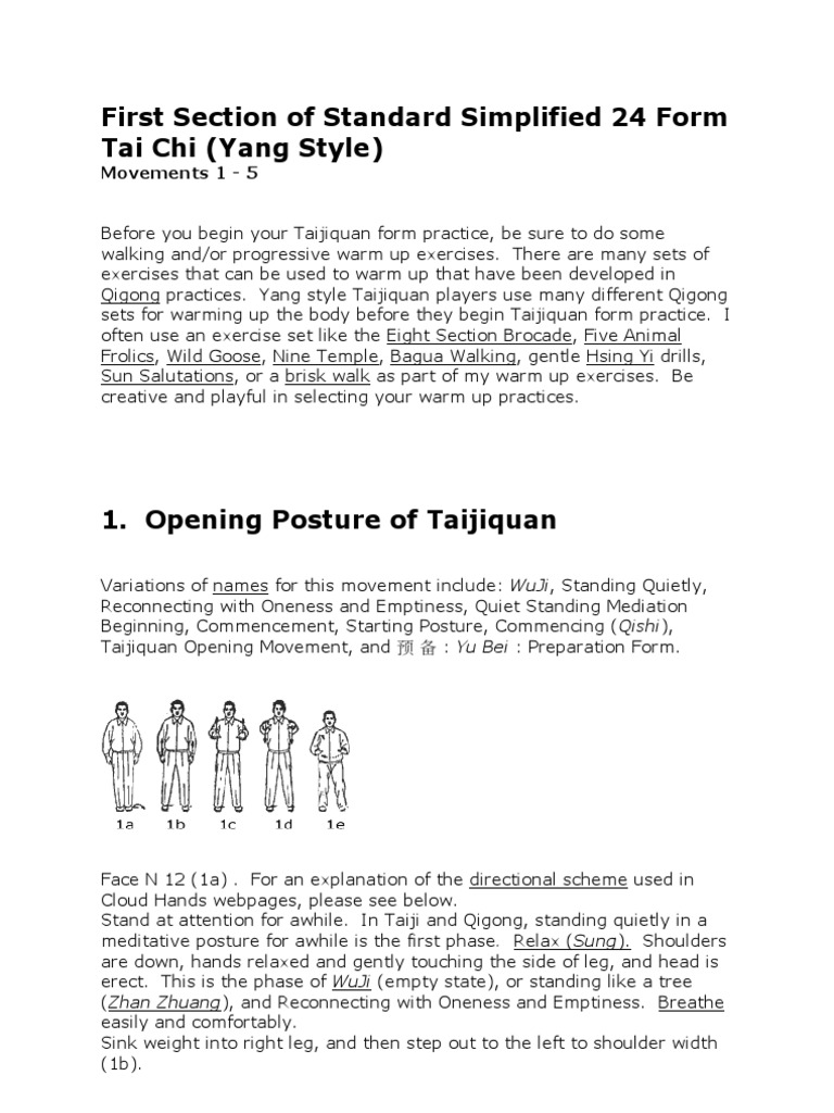 First Section of Standard Simplified 24 Form Tai Chi | PDF | Tai Chi ...