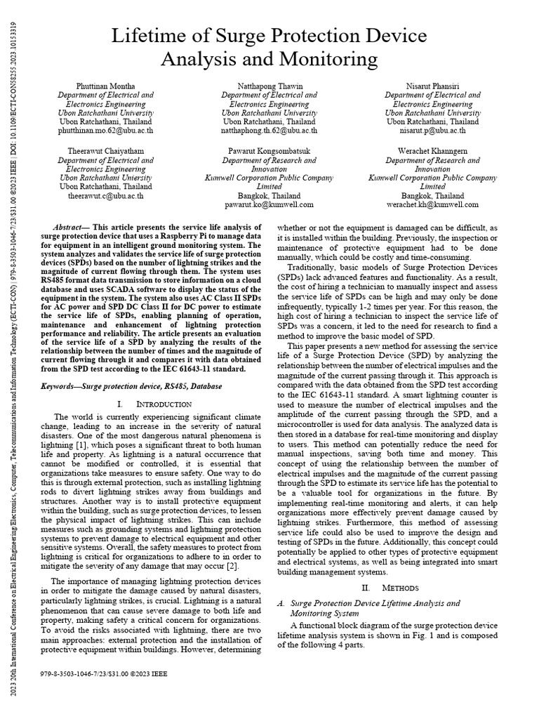Lifetime of Surge Protection Device Analysis and Monitoring | PDF ...