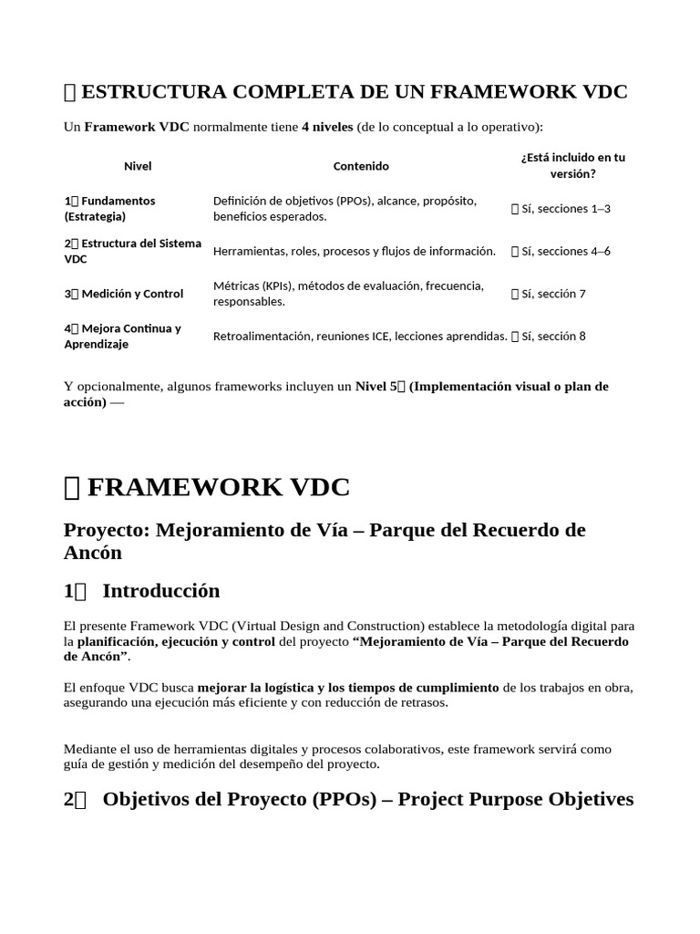 Estructura del Framework VDC en Proyectos | PDF | Logística | Indicador ...