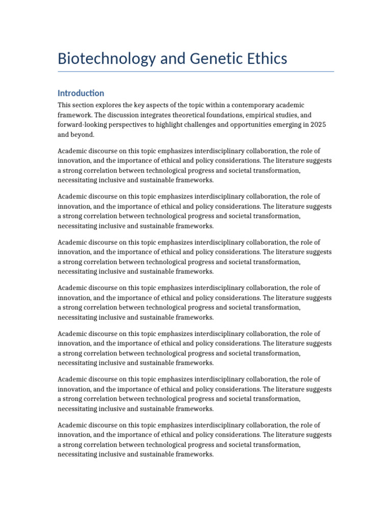 Biotechnology and Genetic Ethics | PDF | Sustainability | Innovation