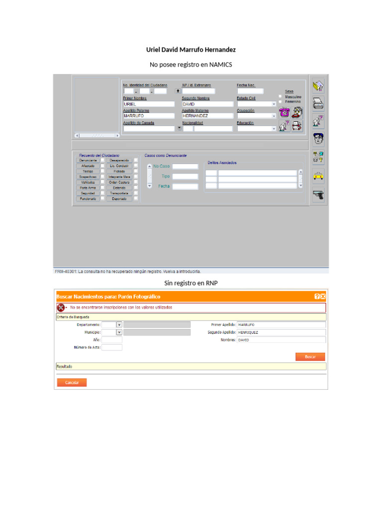 Uriel David Marrufo: Sin Registro Oficial | PDF