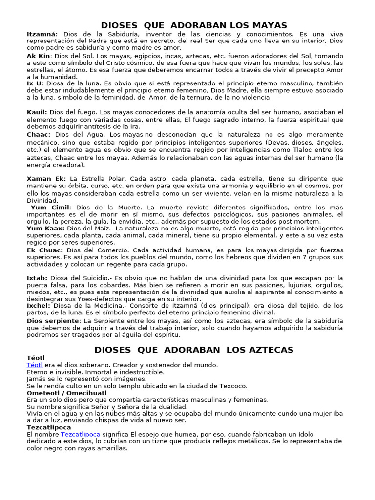 Dioses Mayas y sus Atributos | PDF