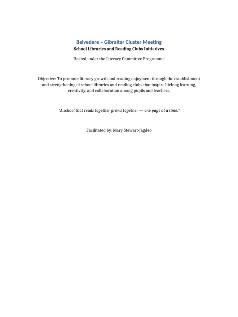 Belvedere-Gibraltar Cluster Library Reading Initiatives | PDF ...