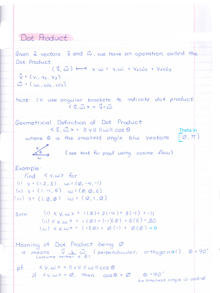 Notes 08 Dot Product | PDF