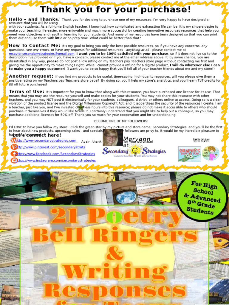 Poetry Bell Ringers and Writing Responses - Secondary Strategies | PDF