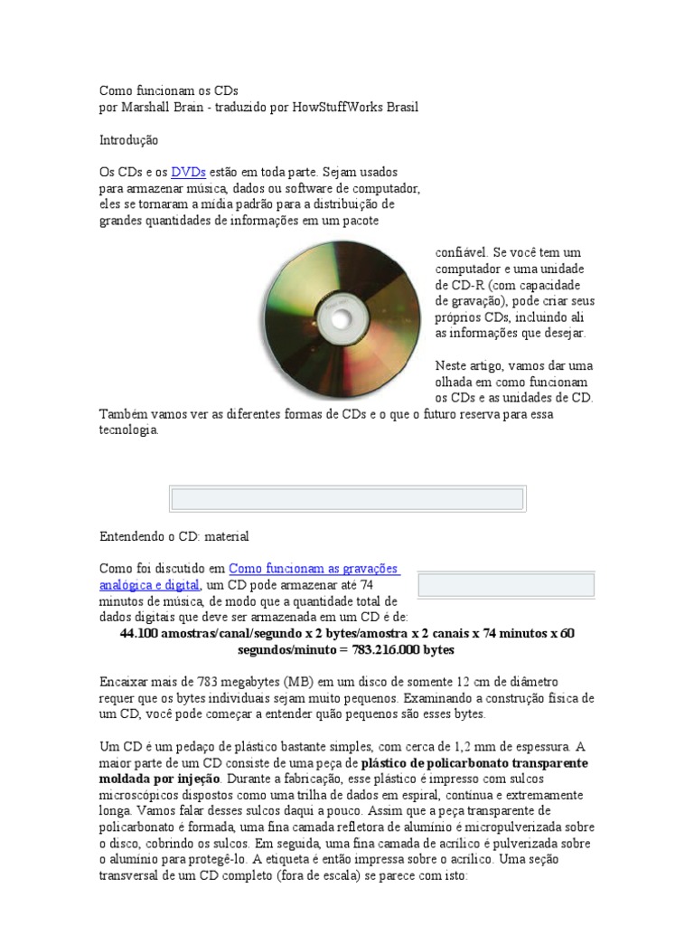 Como Funcionam Os CDs | PDF | Disco Compacto (CD) | Drive de Disco Rígido