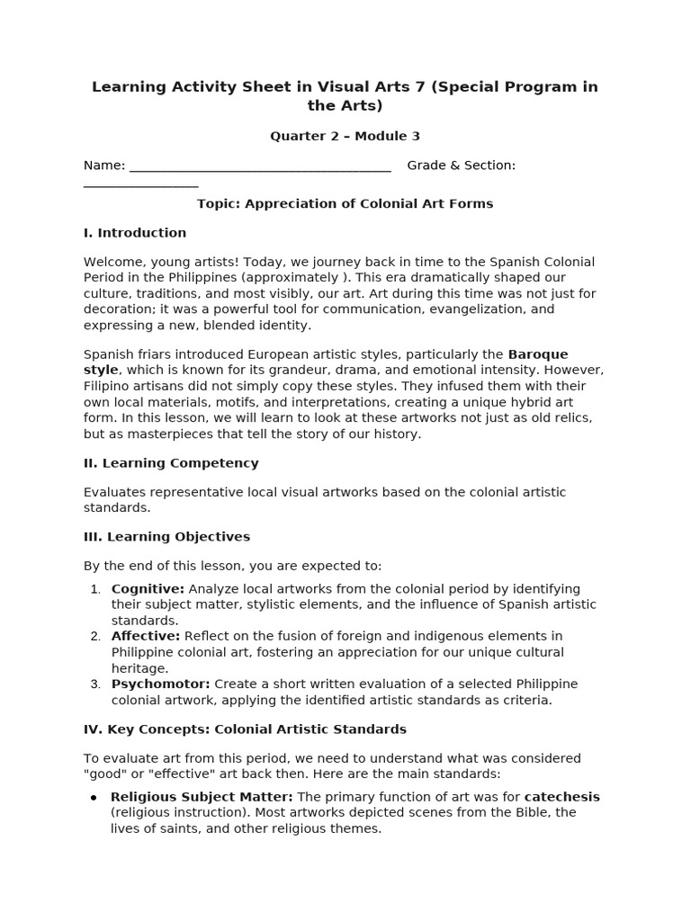 q2 Las Va 7 Module 3 Lesson 5 | PDF | Baroque | Evaluation