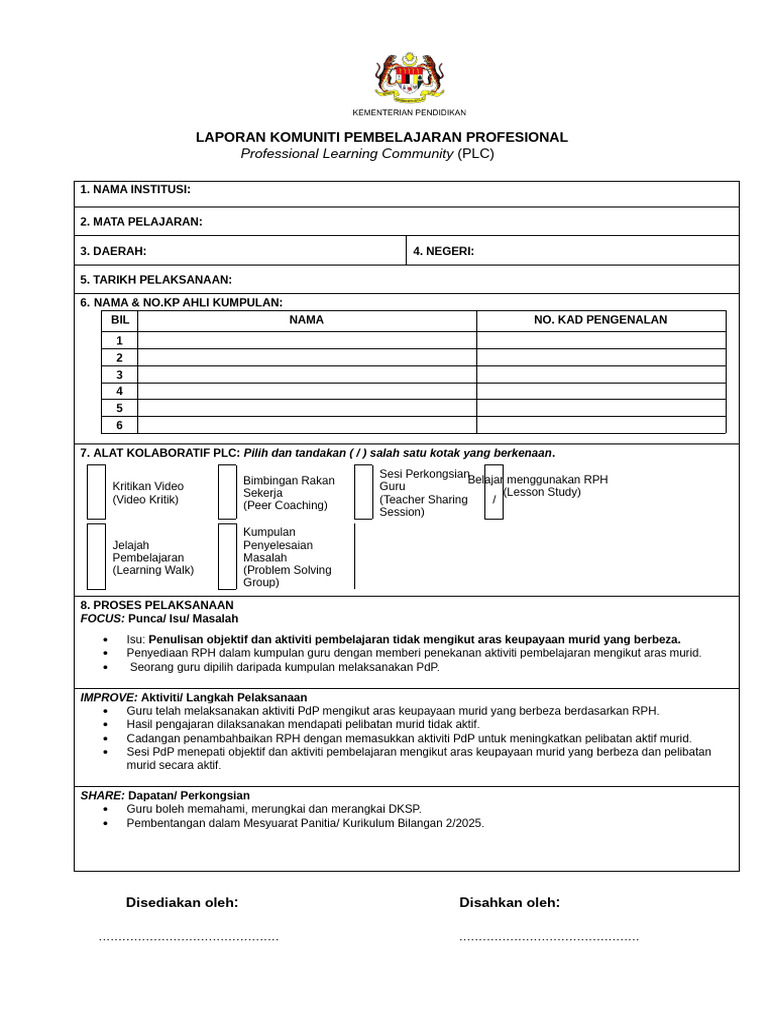 Contoh Pelaporan PLC Update | PDF