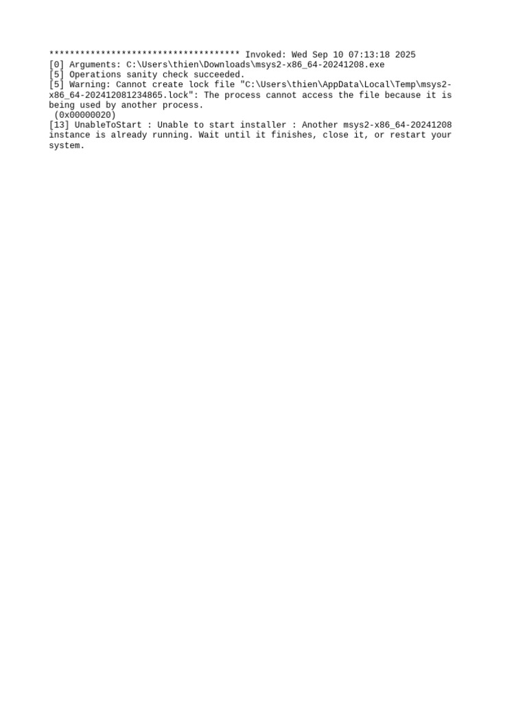 MSYS2 Installer Error: Lock File Issue | PDF