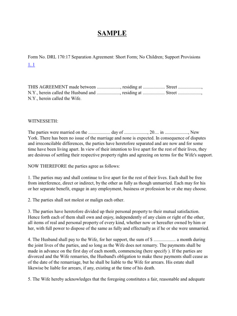 NY Separation Agreement Template | PDF | Arbitration | Common Law