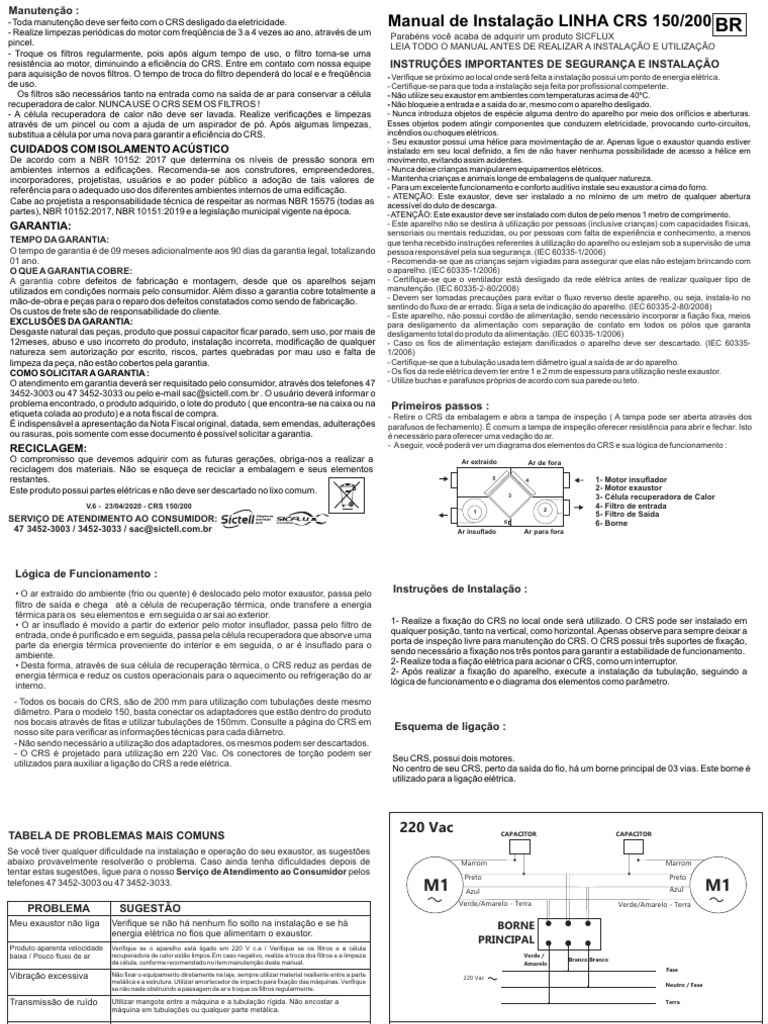 Manual de Instalação CRS 150/200 | PDF | Motores | Eletricidade