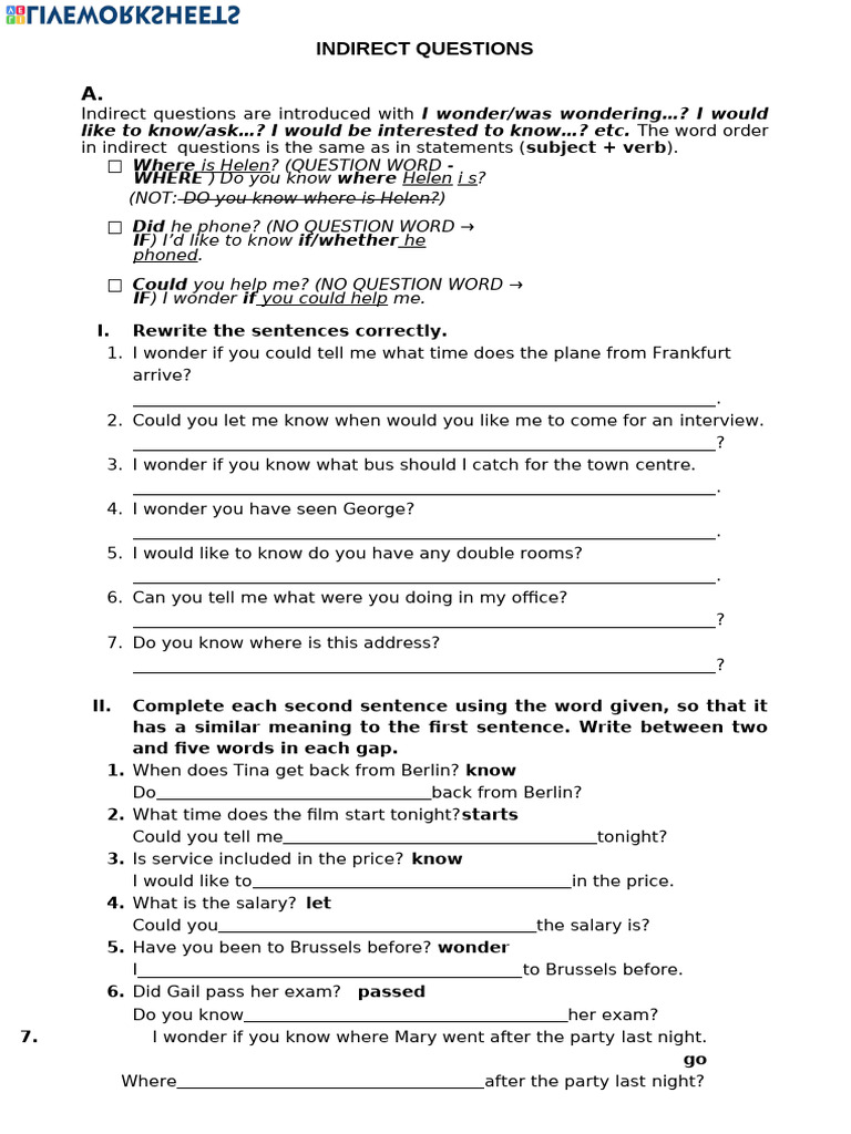 Indirect Questions Skonwertowany | PDF | Question
