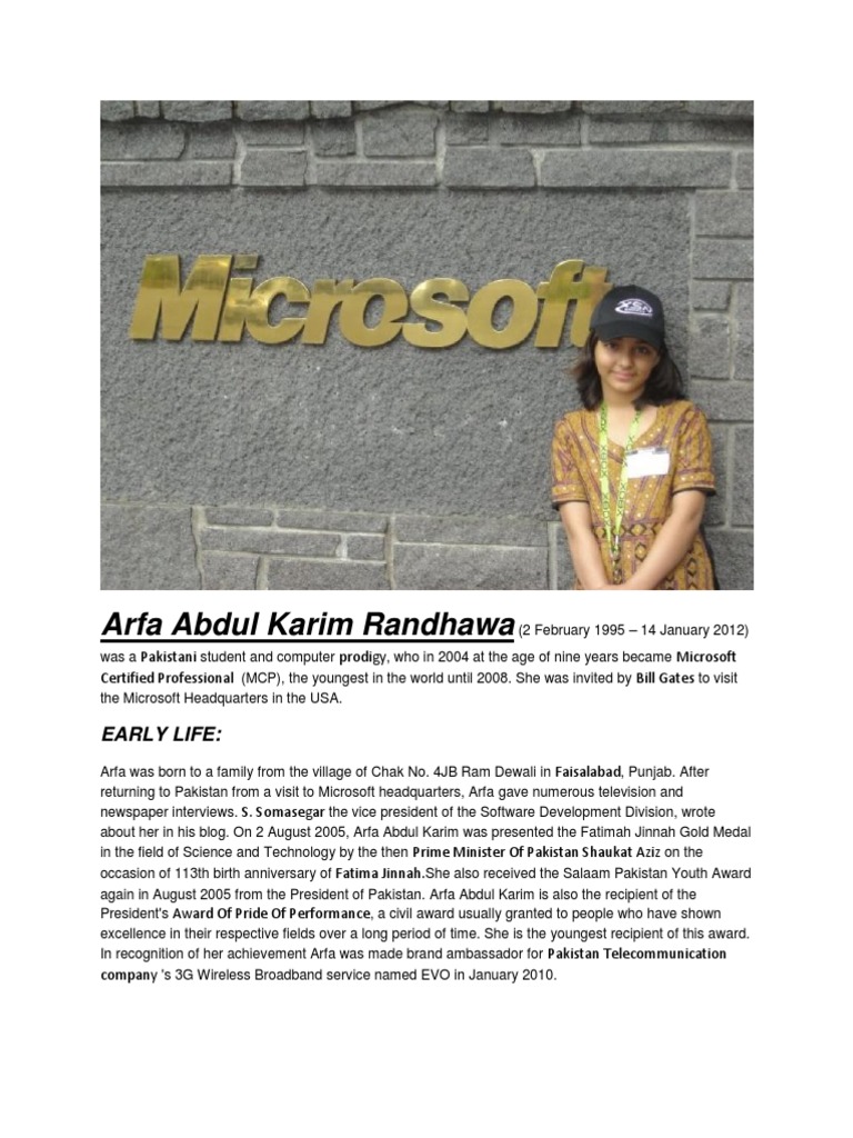 Arfa Abdul Karim Randhawa | PDF | Pakistan | Computing And Information ...