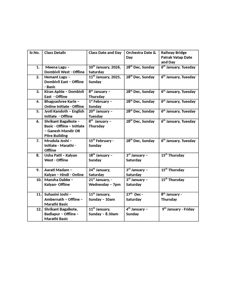 Class Time Table | PDF