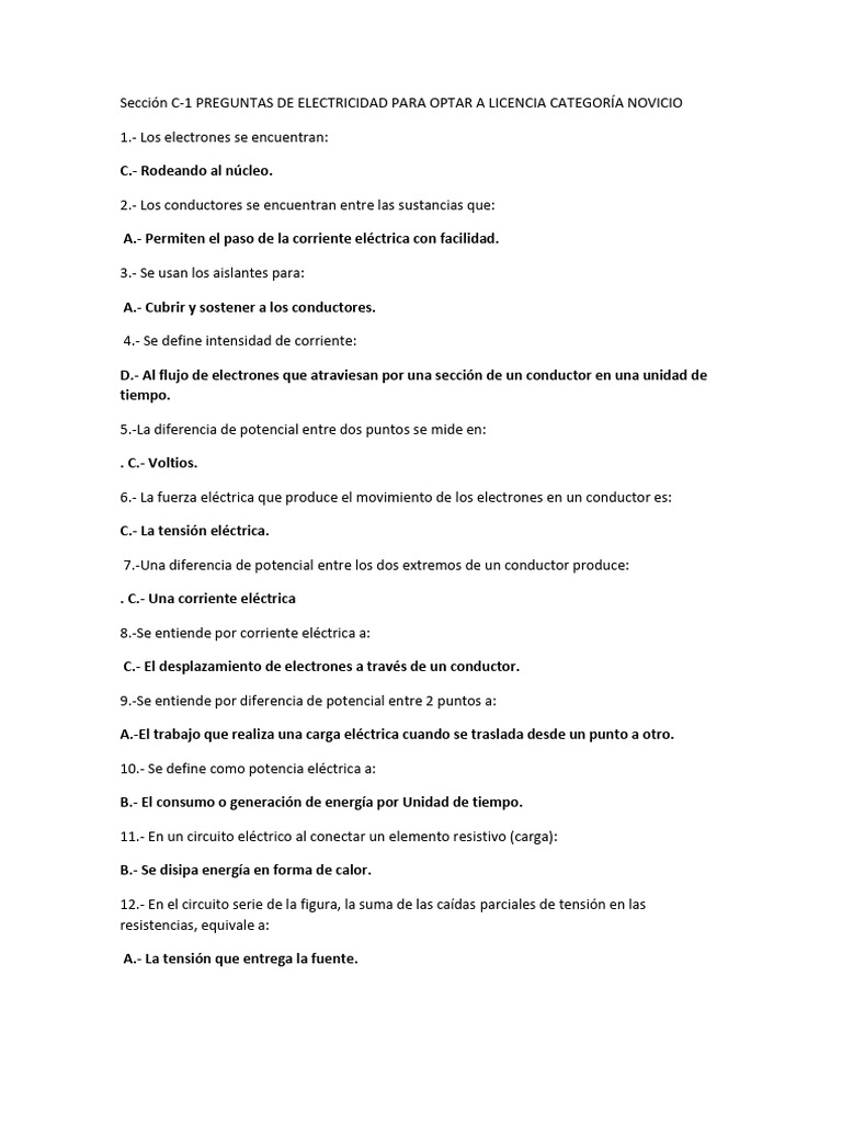 Preguntas de Electricidad para Licencia Novicio | PDF | Corriente ...