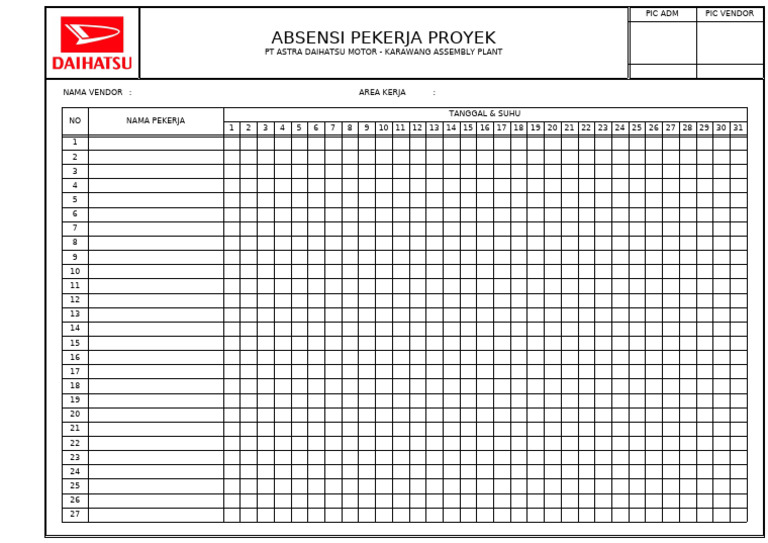 Absensi Pekerja Proyek Astra Daihatsu | PDF