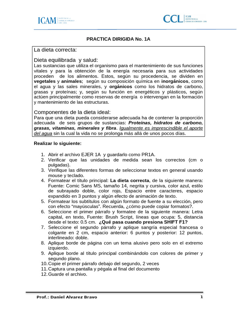 Practicas Dirigidas Word | PDF | Dieta | Carbohidratos