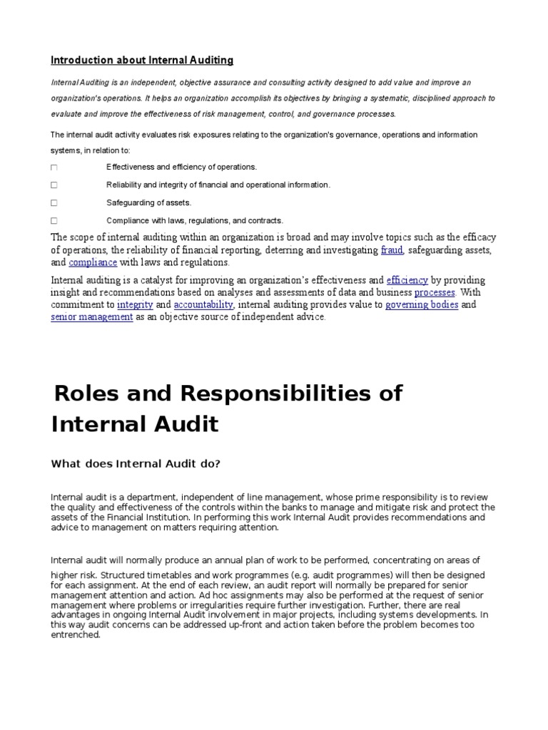 Introduction to the Roles and Responsibilities of Internal Auditing ...