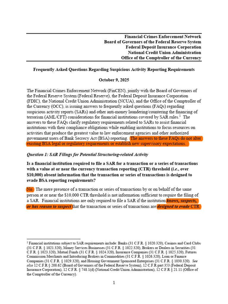 FAQs on Suspicious Activity Reporting | PDF | Financial Regulation ...