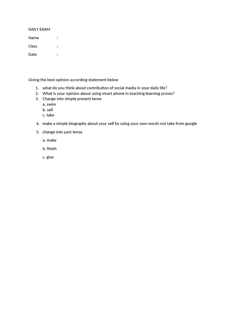 Daily Exam: Social Media & Tenses | PDF