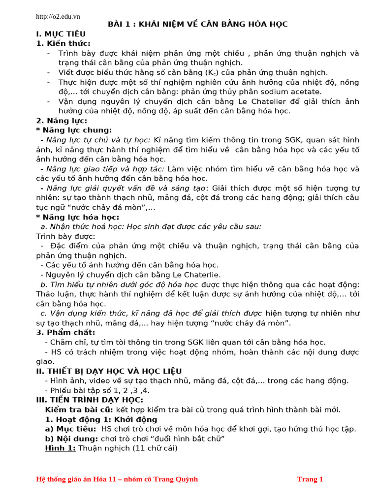 01 KNTT Bai 1 Khai Niem Ve Can Bang Hoa Hoc Nguyen Thi Hai Yen | PDF