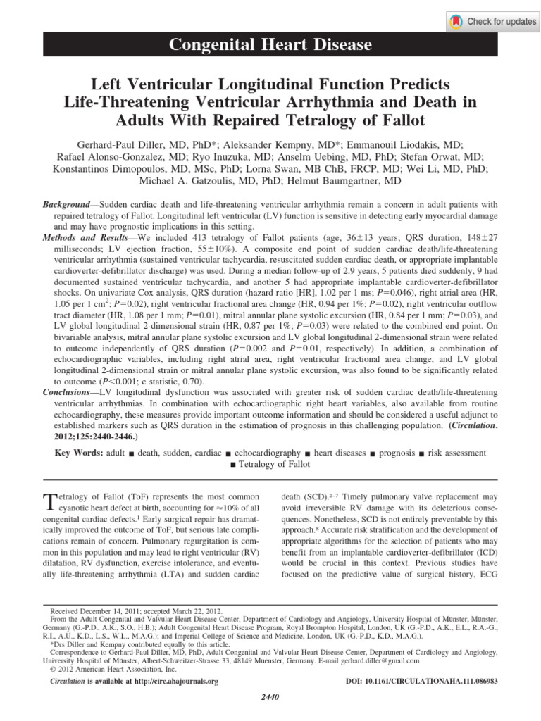 LV Function and Arrhythmia Risk in Tetralogy | PDF | Echocardiography ...
