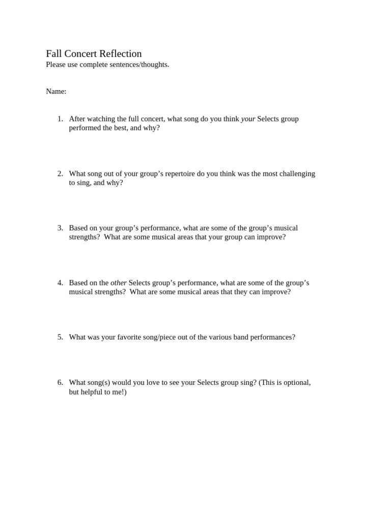Fall Concert Reflection | PDF
