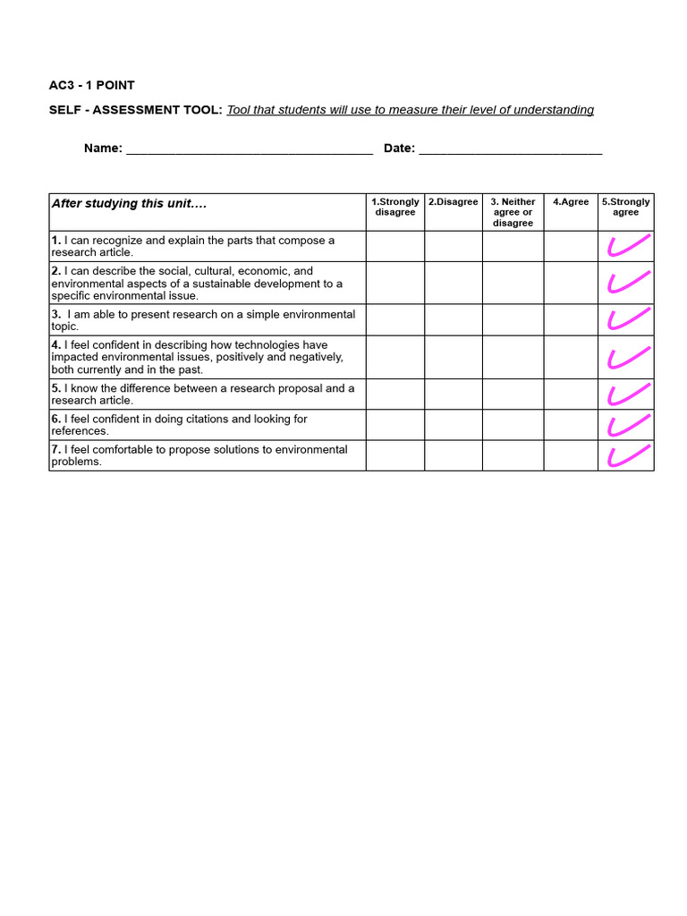 Self Assessment Tool 3 | PDF