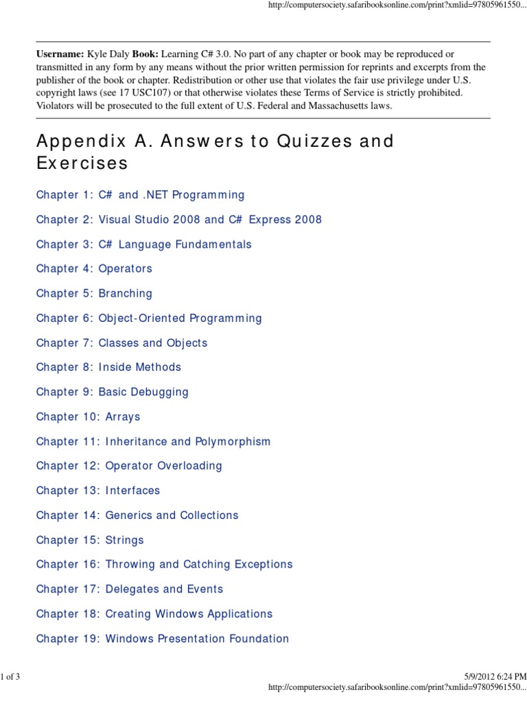 Answers To Quizzes And Exercises Pdf C Sharp Programming Language C Programming Language
