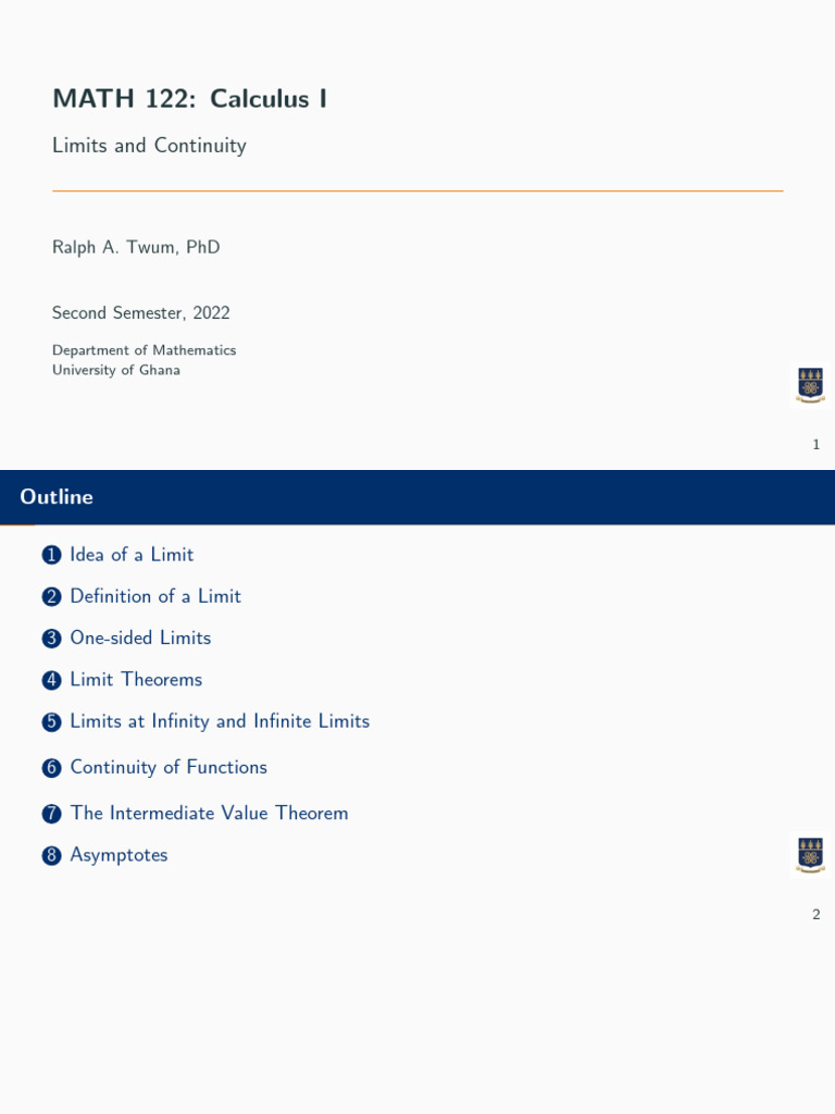 Calculus I: Limits and Continuity Guide | PDF | Limit (Mathematics ...