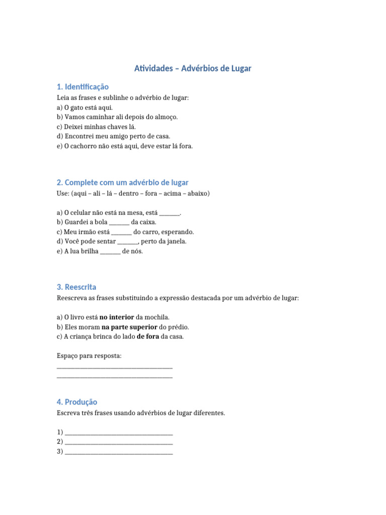 Atividades com Advérbios de Lugar | PDF