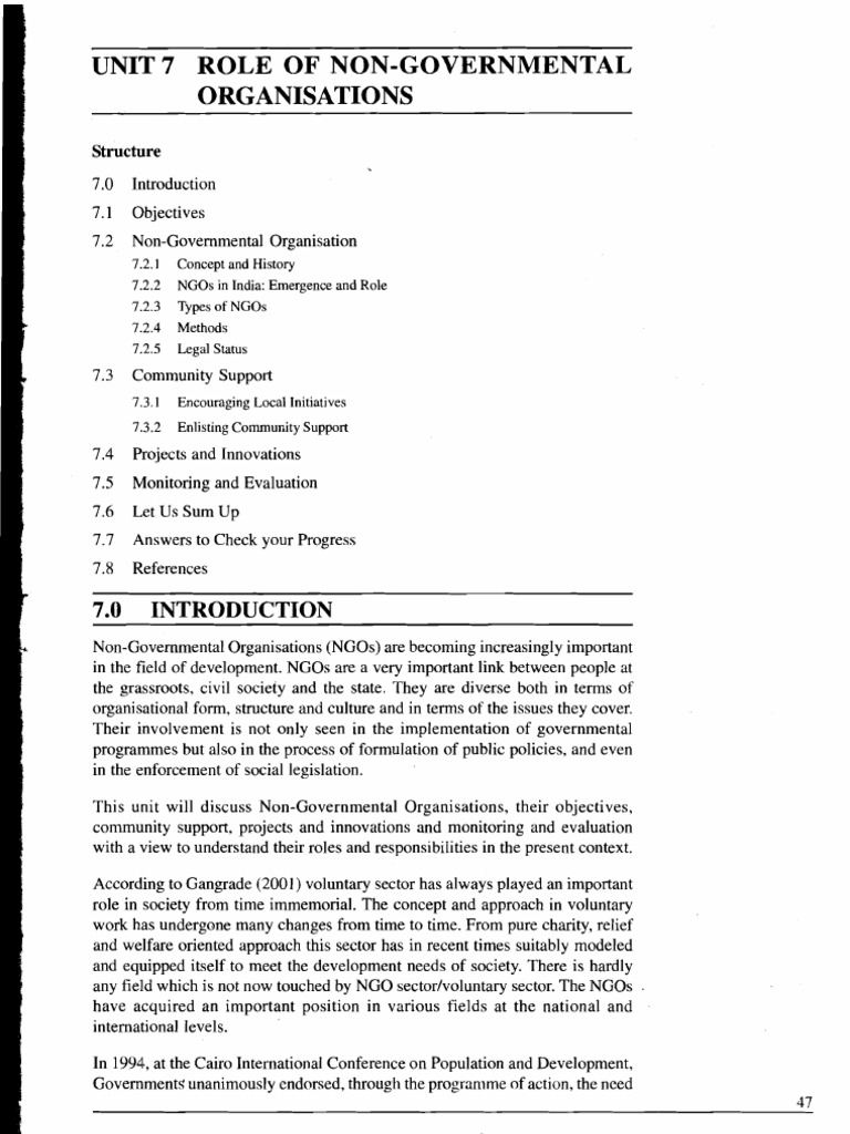 Unit Role of Non-Governmental Organisations: Structure | PDF | Non ...