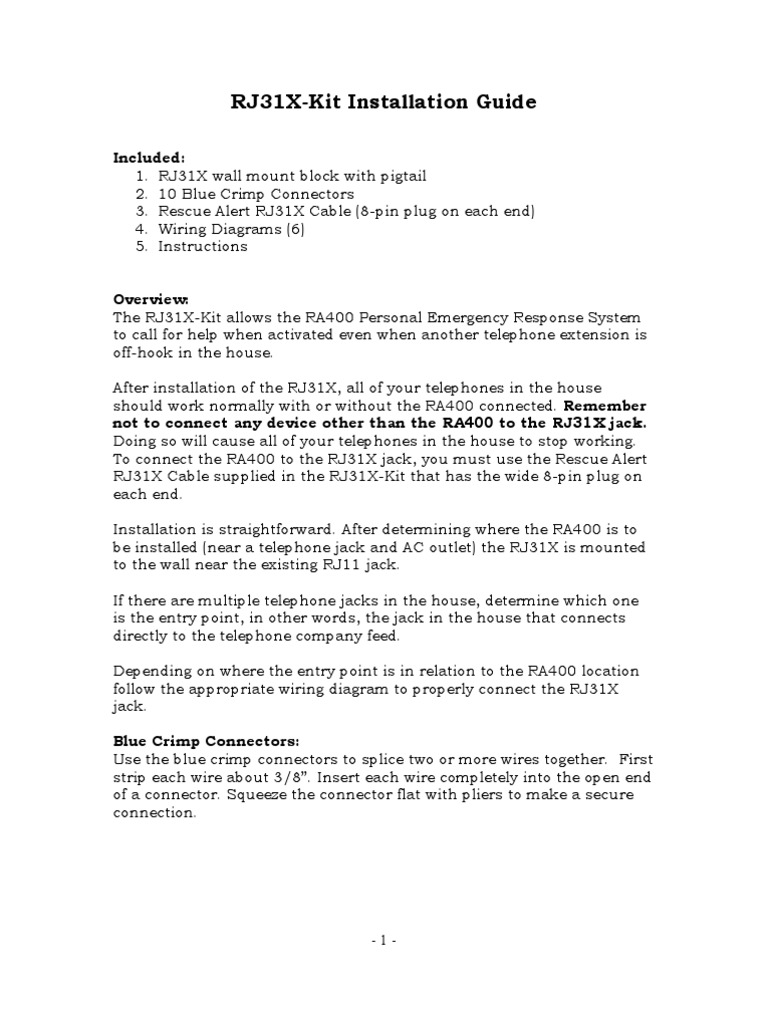 RJ31X-Kit Installation Guide: Included | PDF | Electrical Connector ...