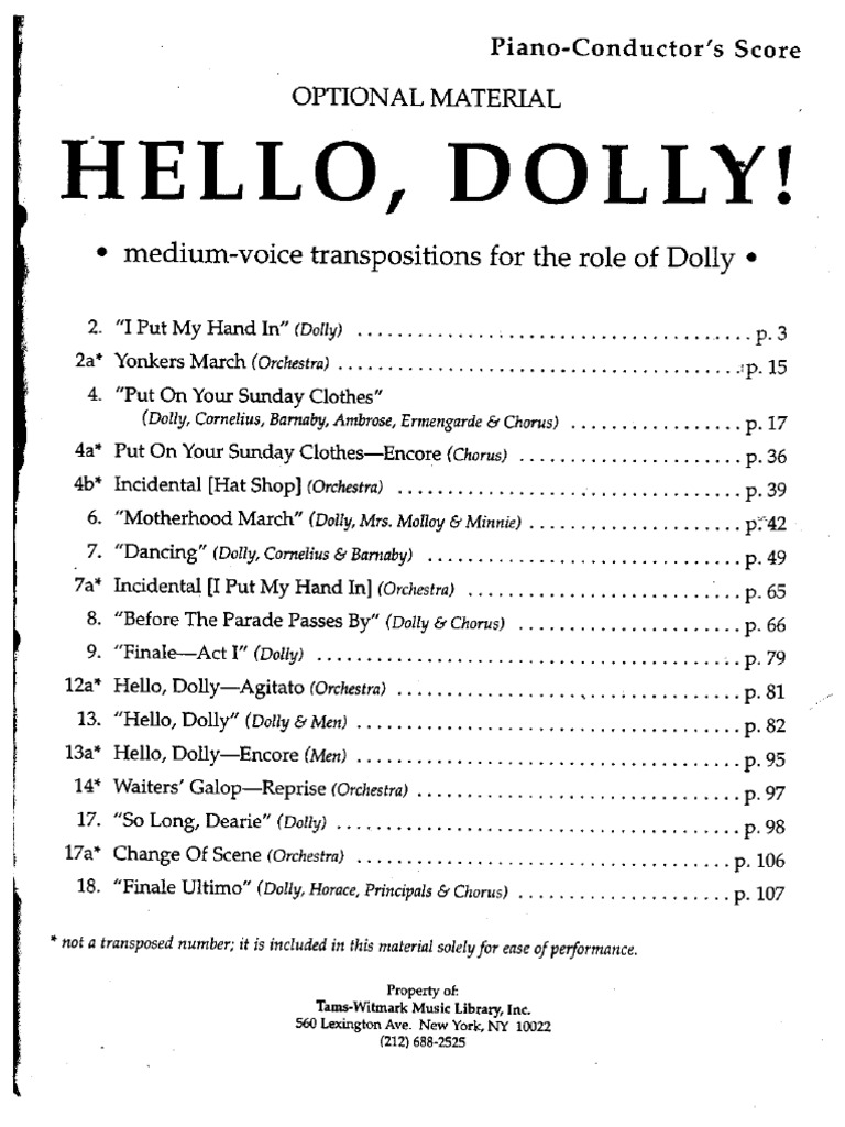 Hello Dolly Piano - Conductor Score | PDF