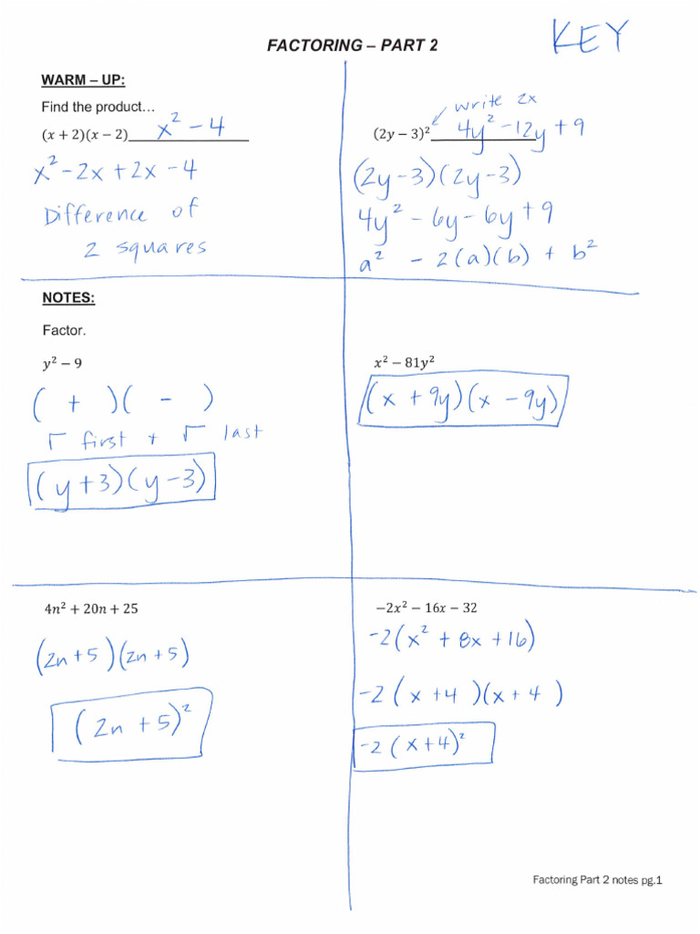 Factoring Day 2 KEY | PDF