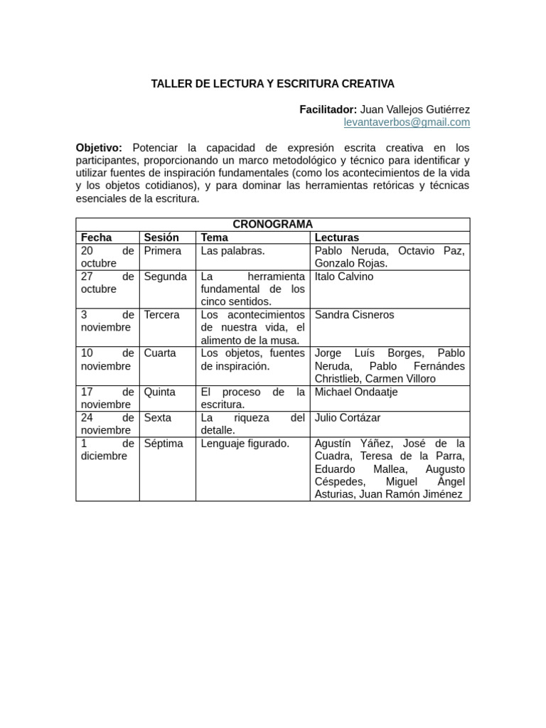 Taller de Escritura Creativa 2023 | PDF