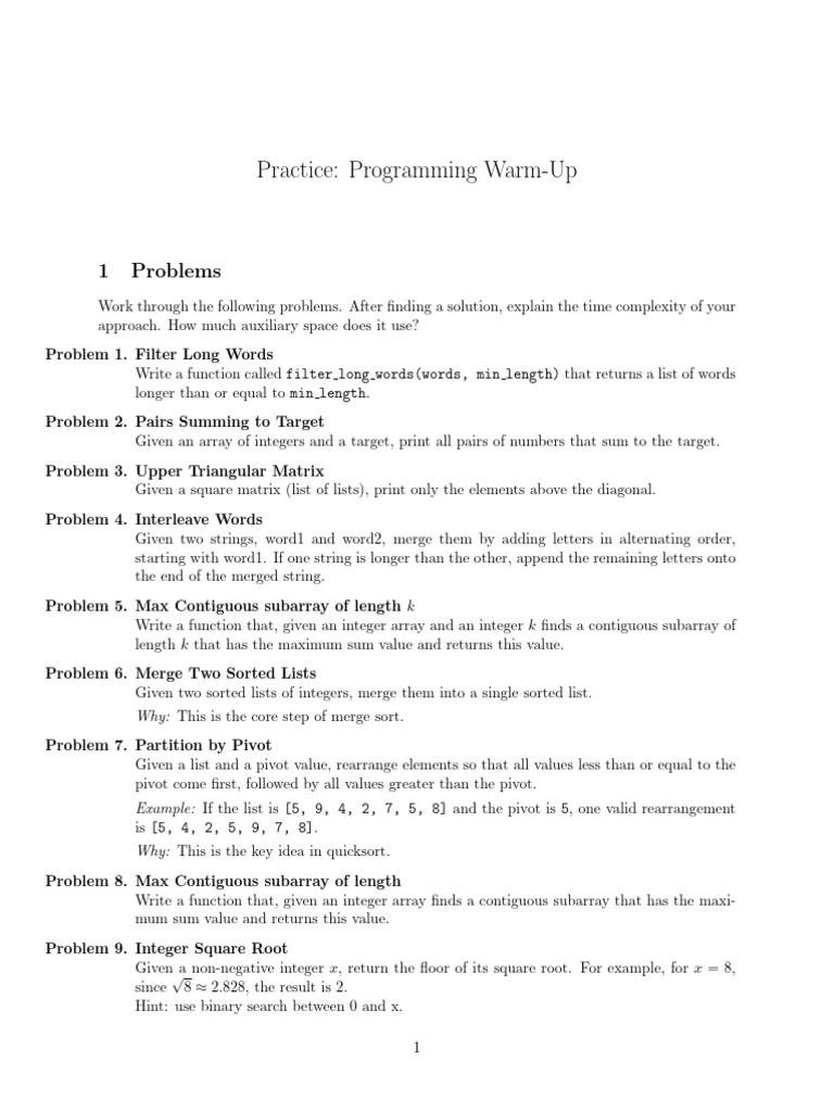 Programming Warm-Up Practice Problems | PDF | Discrete Mathematics ...