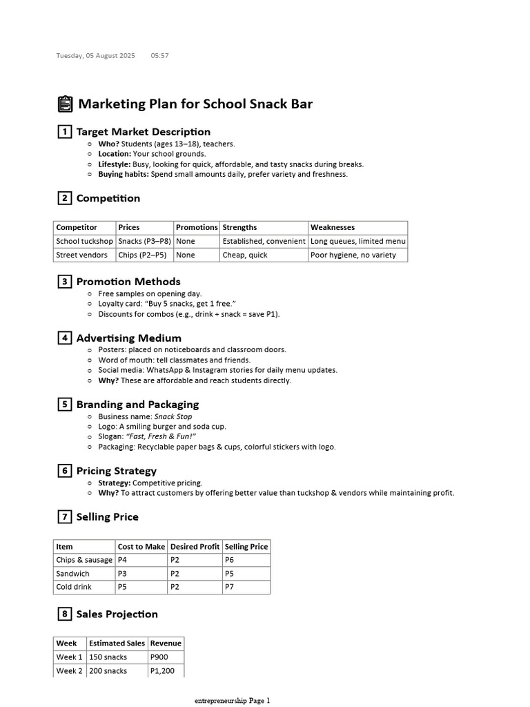 School Snack Bar Marketing Plan | PDF | Risk | Shelf Life
