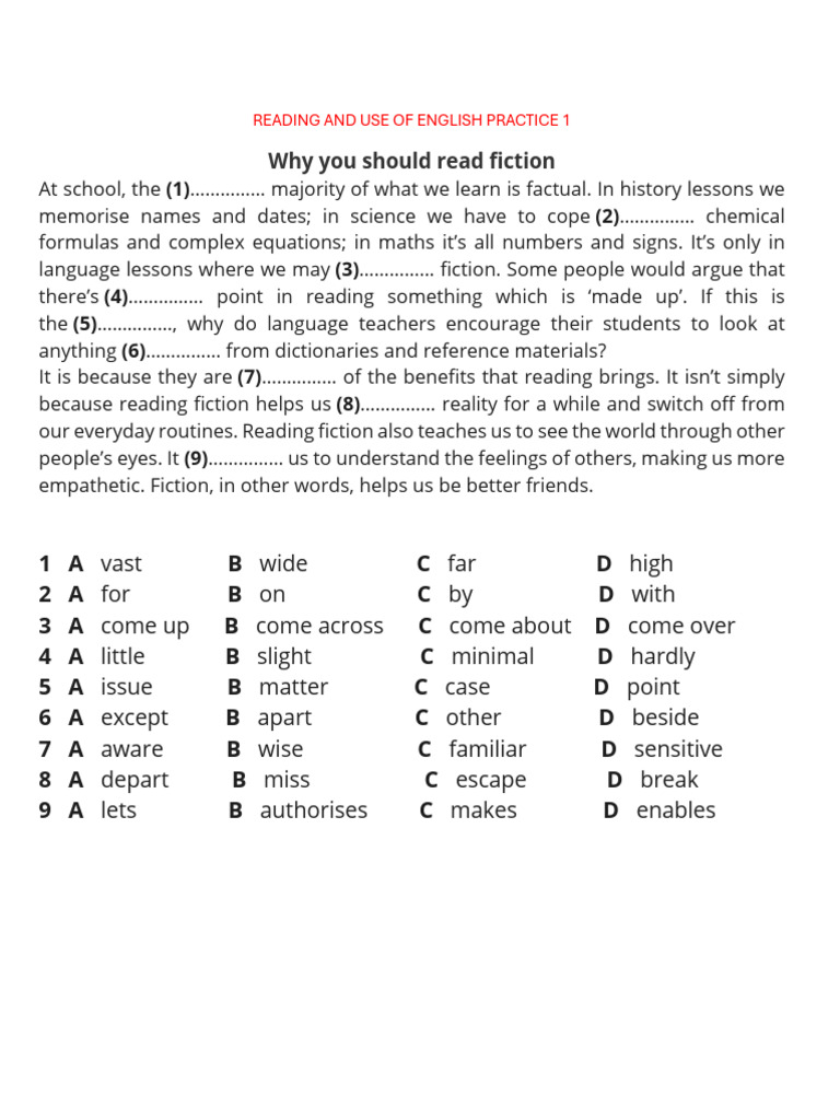 Reading and Use of English Practice 1 | PDF