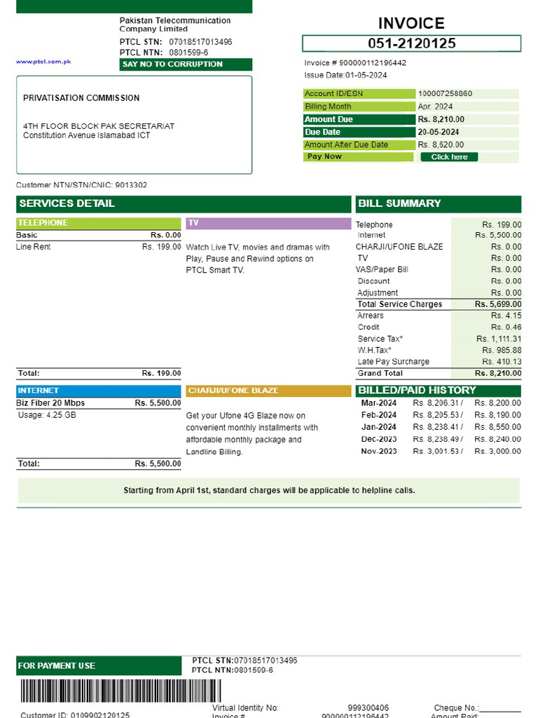PTCL Ebill | PDF
