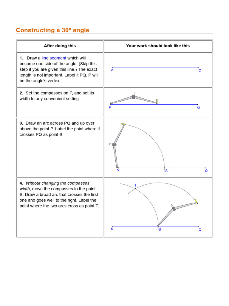 Instructions For Drawing A 30 Degree Angle With Compass and ...