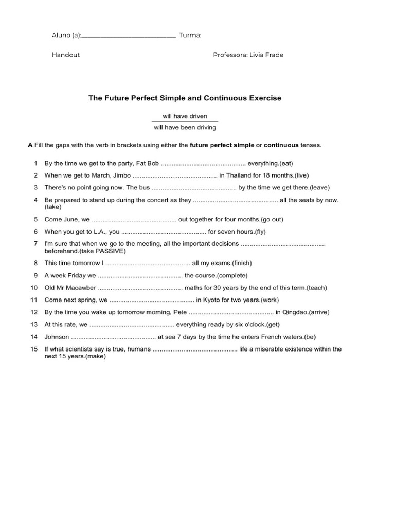 Future Perfect and Continuous - Handout - 3 - EM | PDF
