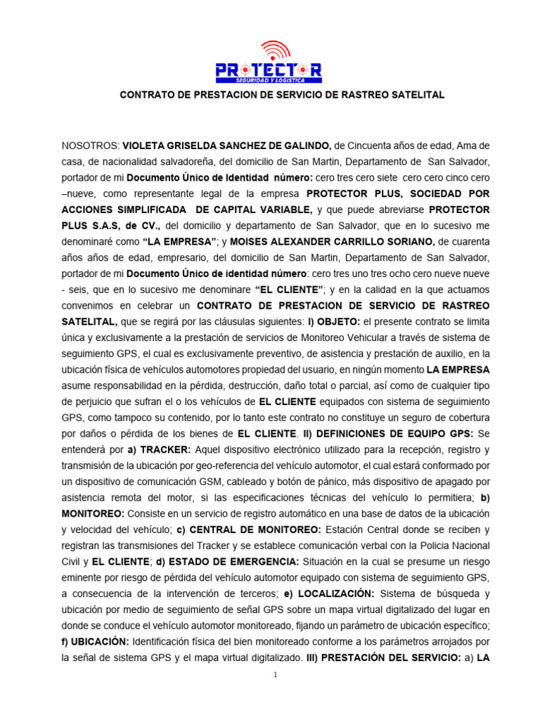 Contrato Protector, Compra GPS, Moises Alexander Carrillo Soriano - 161025 | PDF | Sistema de ...