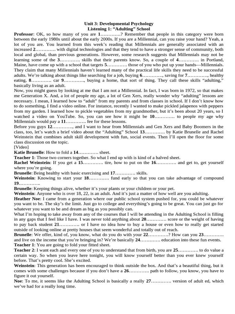 Unit 3 Handout Listening 1 | PDF | Millennials | Human Development