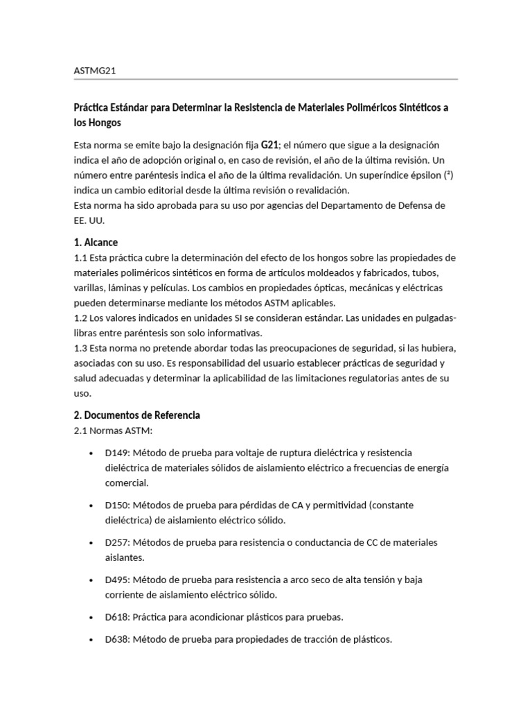 Resistencia de Polímeros a Hongos ASTM G21 | PDF | Aislador ...