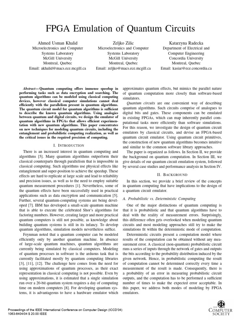 FPGA Emulation of Quantum Circuits | PDF | Quantum Computing | Computer Science